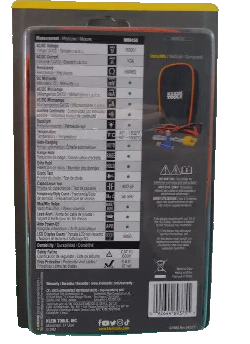 Klein Tools MM450 600 Volt Slim Digital Multimeter, TRMS Auto-Ranging ...