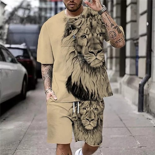 Conjunto De Camiseta Y Pntalones Cortos Con Estampado De León 3D Moda ...