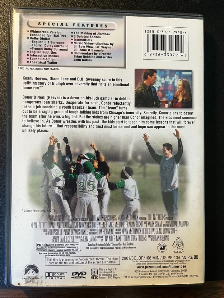 Hardball (DVD, 2002) Widescreen Edition Keanu Reeves Diane Lane John ...