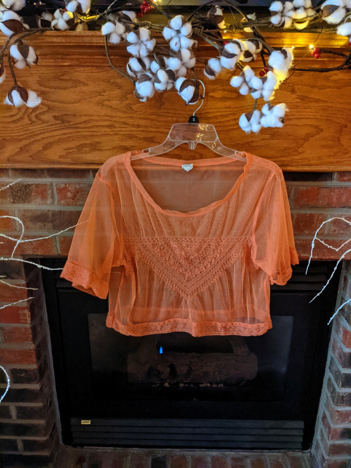 Sheer Peach Cropped Embroidered Overlay Junior Size XL - Gem