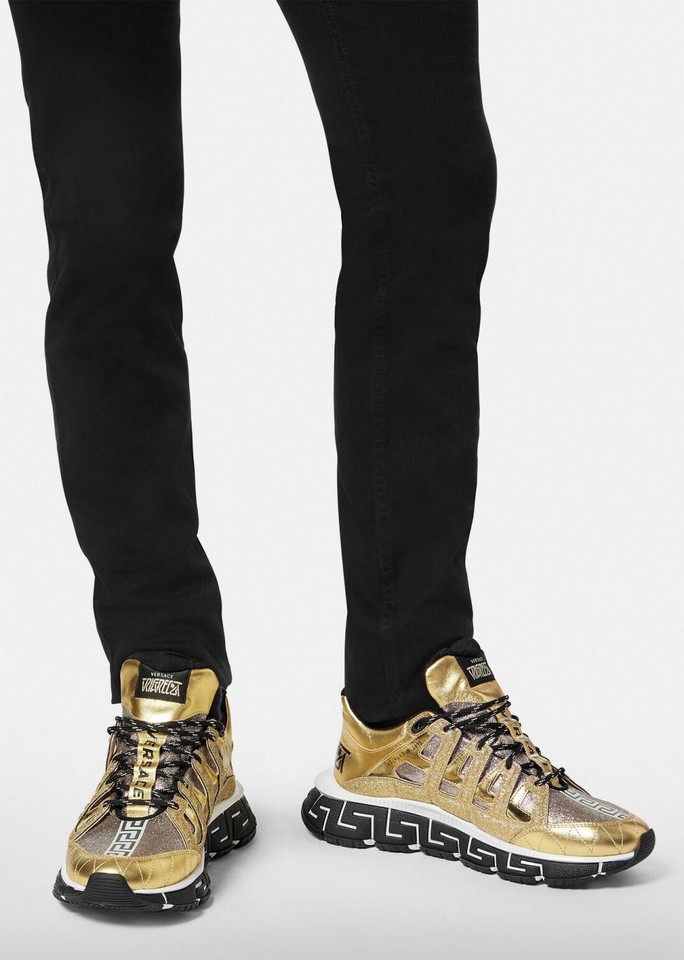 $1125 Men's Versace Trigreca Gold Glitter Sneakers DSU80941A02748 6Y090 ...