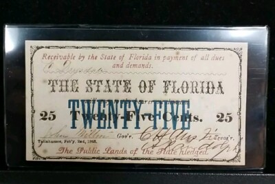1863 STATE OF FLORIDA .25 CENT NOTE-CONFEDERATE CURRENCY #503 | eBay