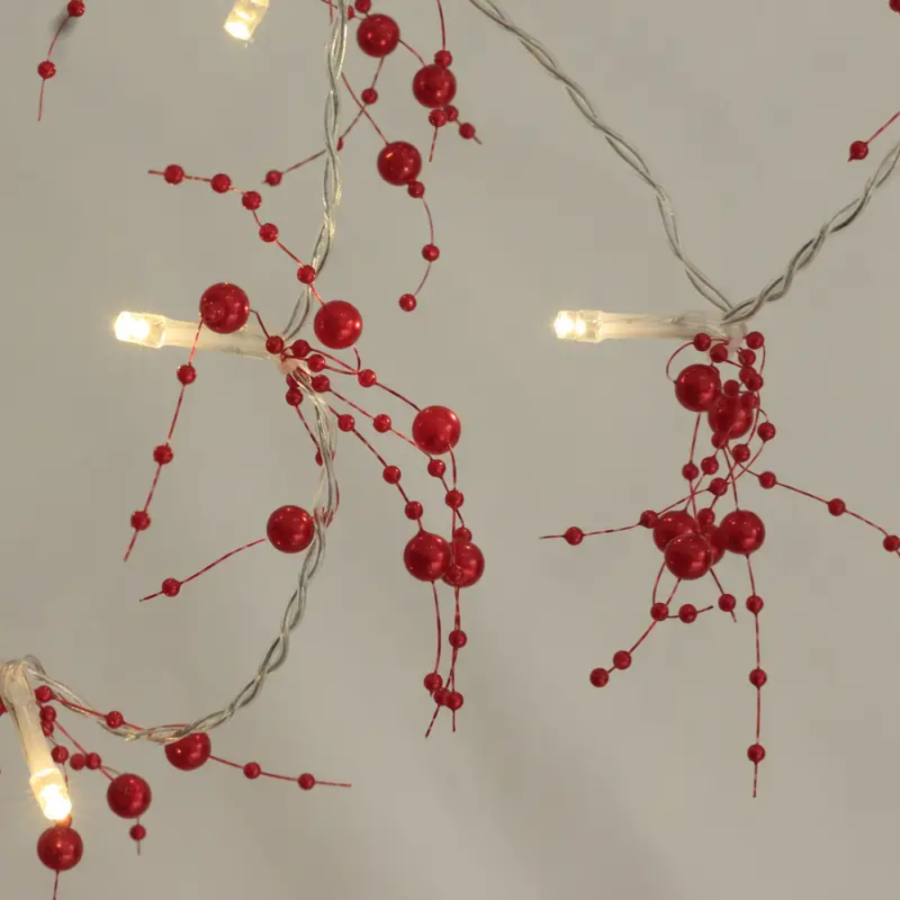 NNETM Red Pearl Chain String Lights - 20 LED Lighted Berry Beaded ...