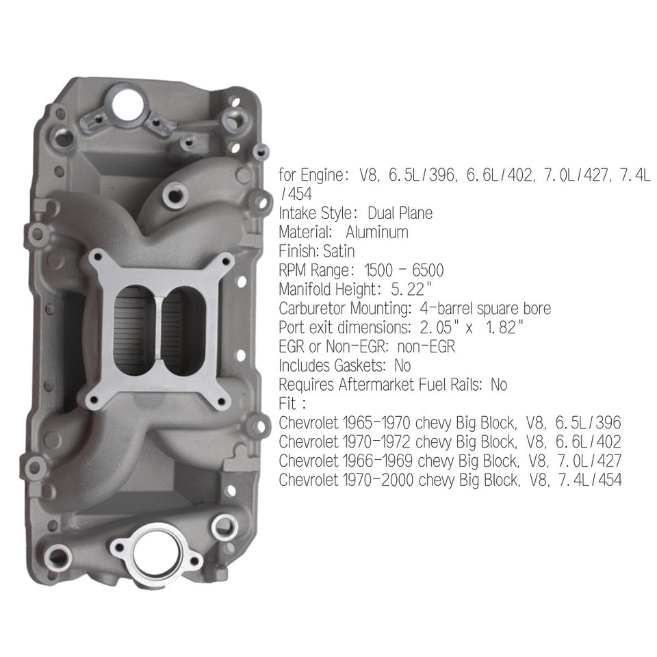 BBC Aluminum High Rise Dual Plane Intake Manifold For 396-454 BBC Chevy ...