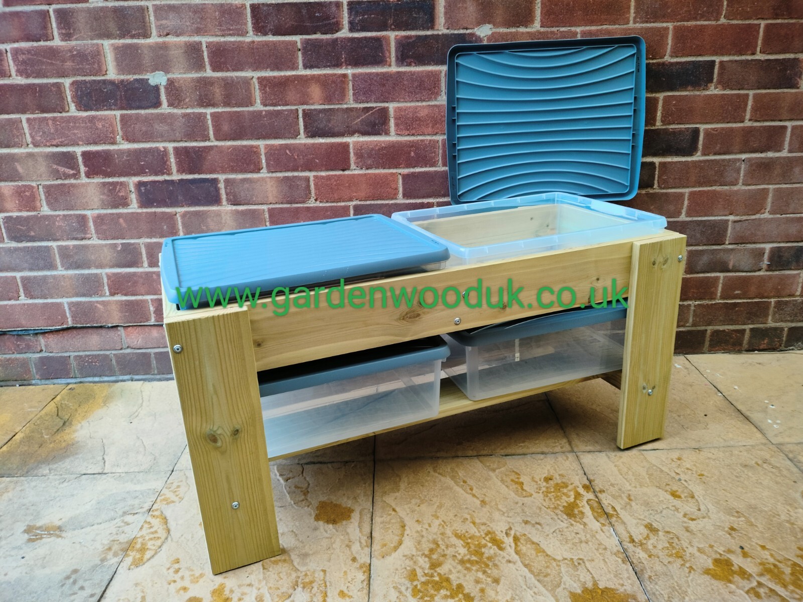 DOUBLE HANDMADE WOODEN SAND& WATER,MUD SENSORY PLAY TABLE. SANDPIT WITH ...