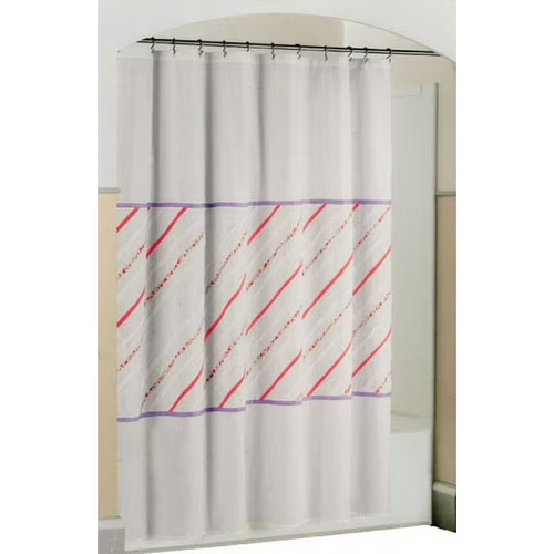 Cora Ruffle Fabric Shower Curtain Solid White with Floral Ribbon Pink ...