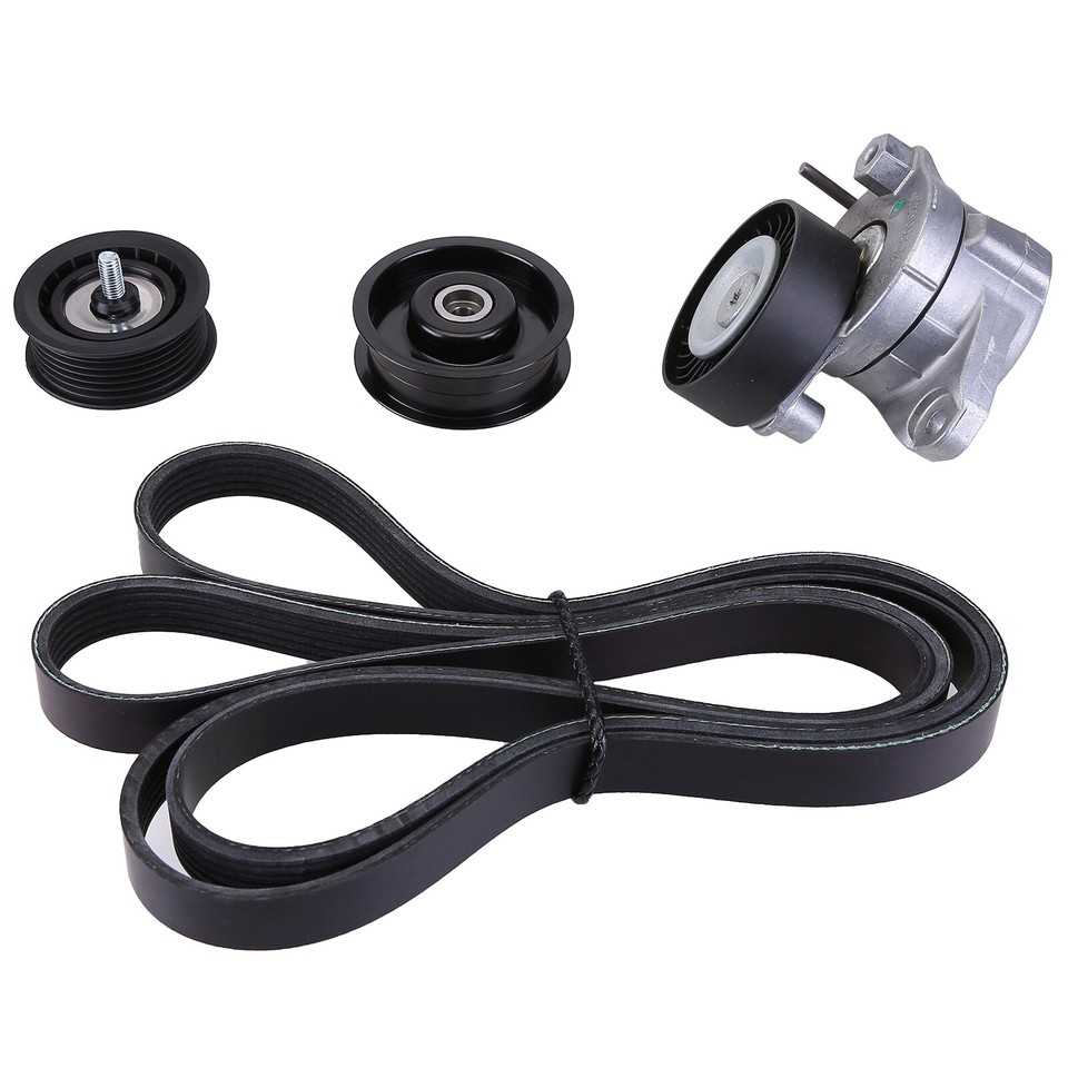 Engine Drive Belt Tensioner & Idler Pulley Serpentine Belt Kit Fit ...