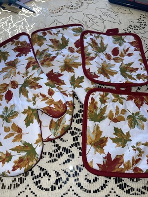 Beautiful Fall leaves 2 kitchen oven mitts and 2 microfiber towels | eBay
