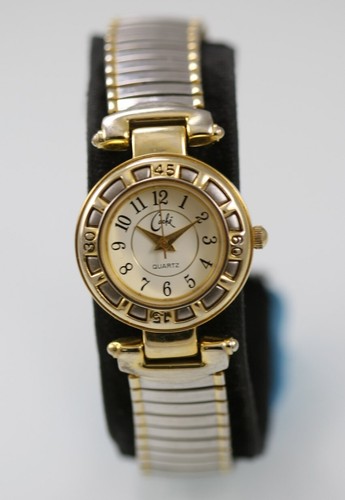 Cache Women Watch Stainless Silver Gold Steel Stretch WR Battery Cream ...