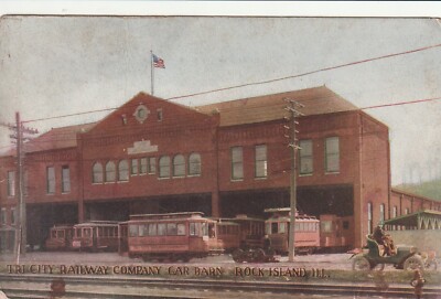 VINTAGE POSTCARD: TRI CITY RAILWAY CO. CAR BARN, ROCK ISLAND, ILLINOIS ...
