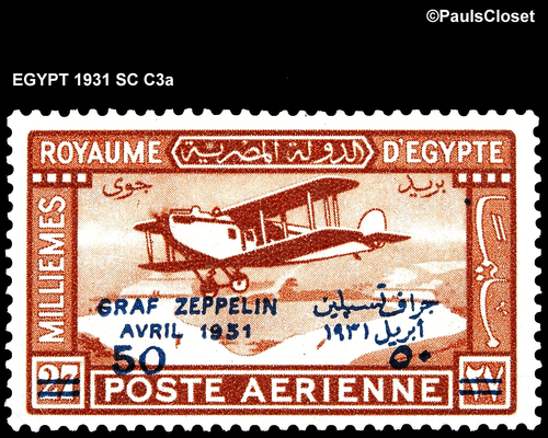 EGYPT 1931 SC C3a GRAF ZEPPELIN ISSUE OP "1951" IN BLUE 50m on 27m MVLH ...