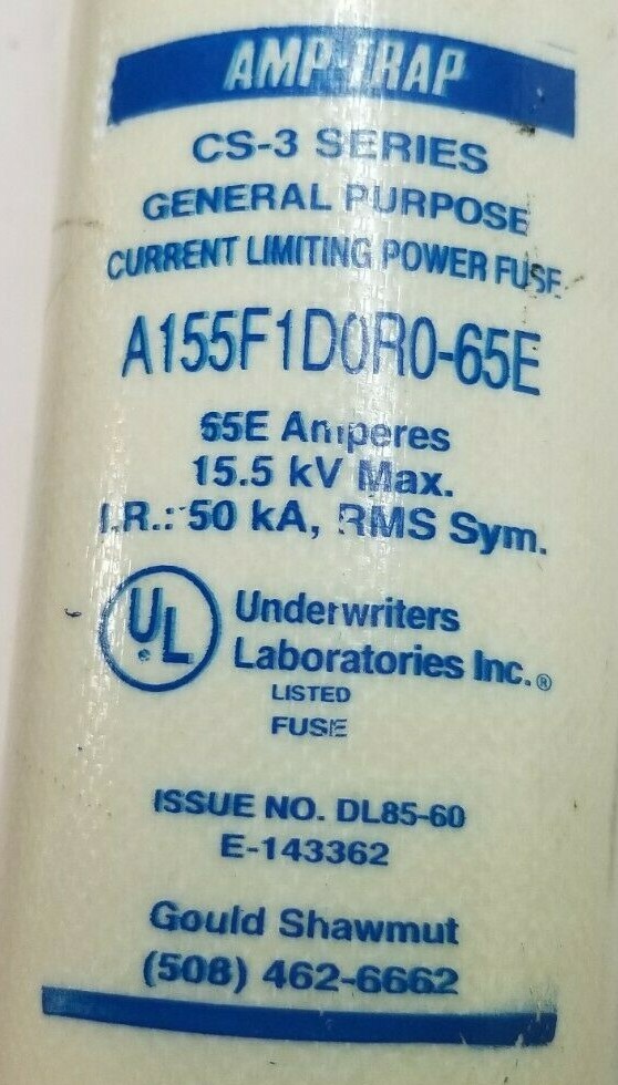 NEW GOULD SHAWMUT 65E AMP CURRENT LIMITING POWER FUSE 15.5 KV ...