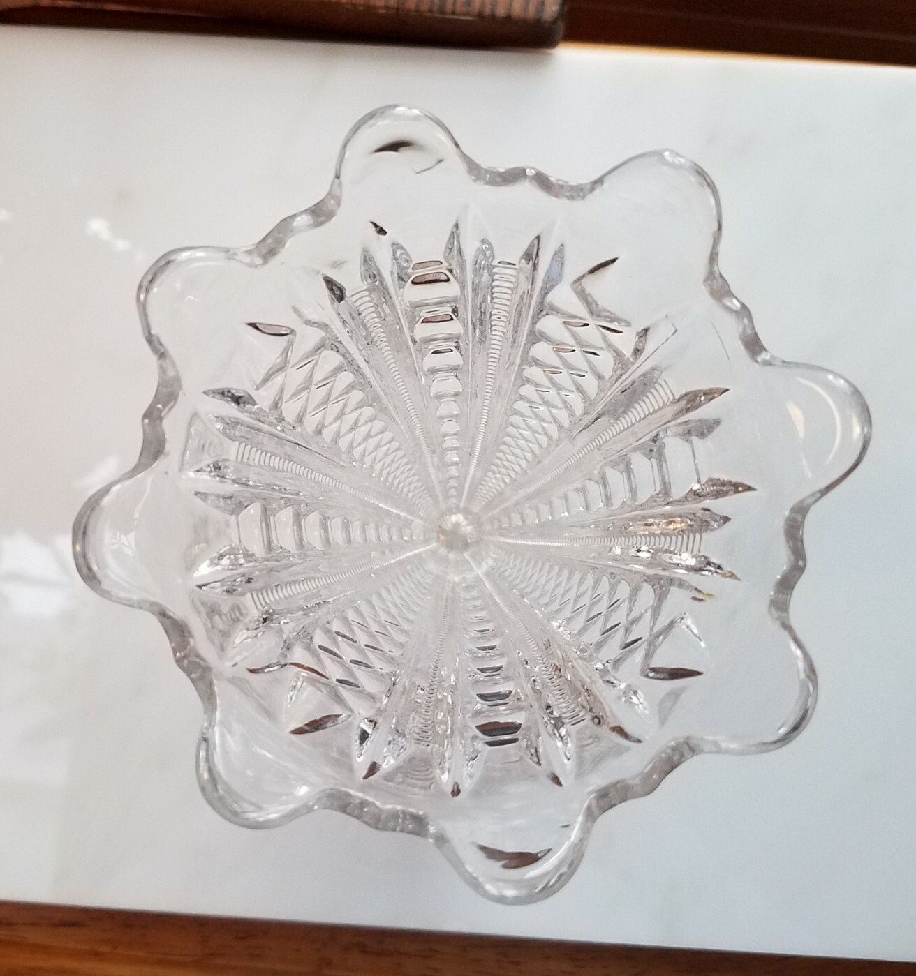 Vintage Pressed Clear Glass, Fluted & Footed Vase, Scalloped Rim 9.75"H ...