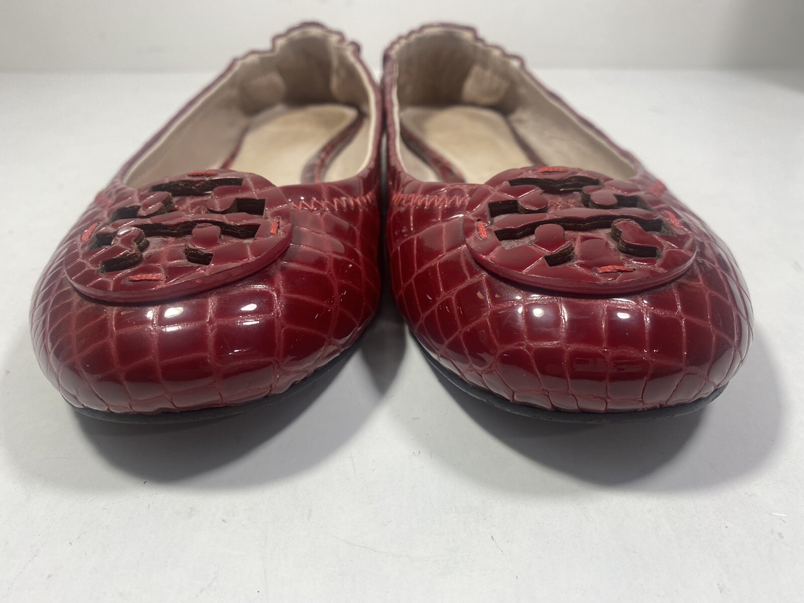 Tory Burch Red Patent Leather Croco Ballet flats Shoe… - Gem