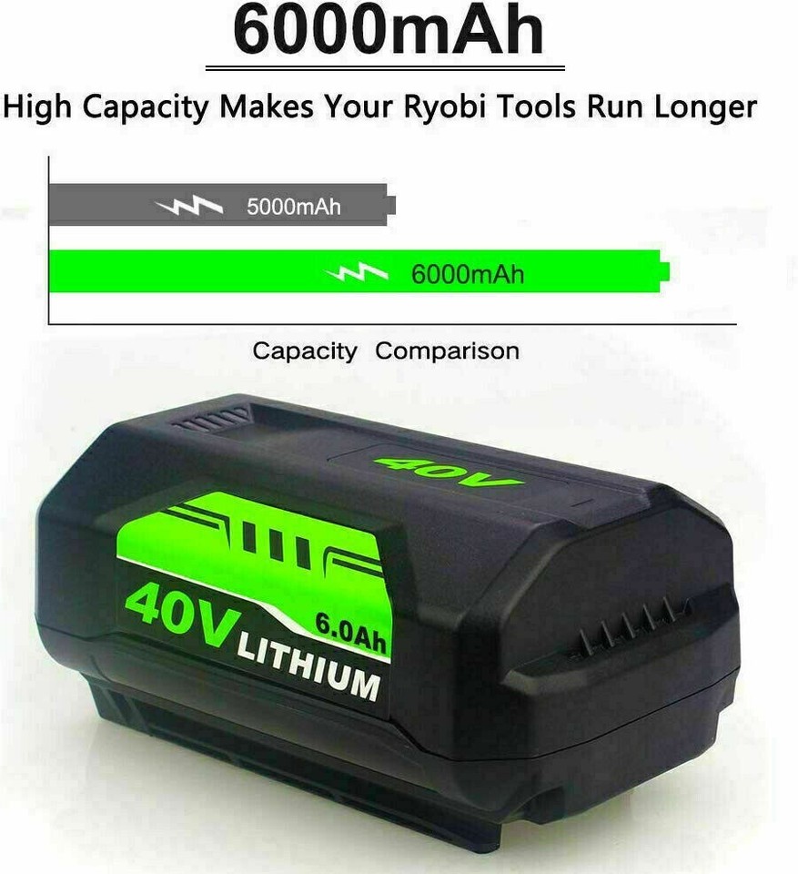 2 PACK 6.0AH Lithium Battery for Ryobi 40V 6.0Ah Battery OP40404 OP4040 ...