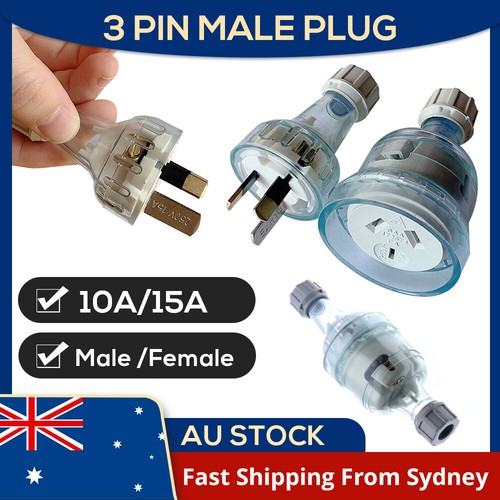 3 Pin Male Plug Female Socket 10A 10amp 15A Clear Electrical-Cable 240V ...