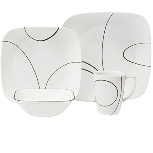 CORELLE Simple Lines Square 16-Piece Dinnerware Set, Service for 4 ...