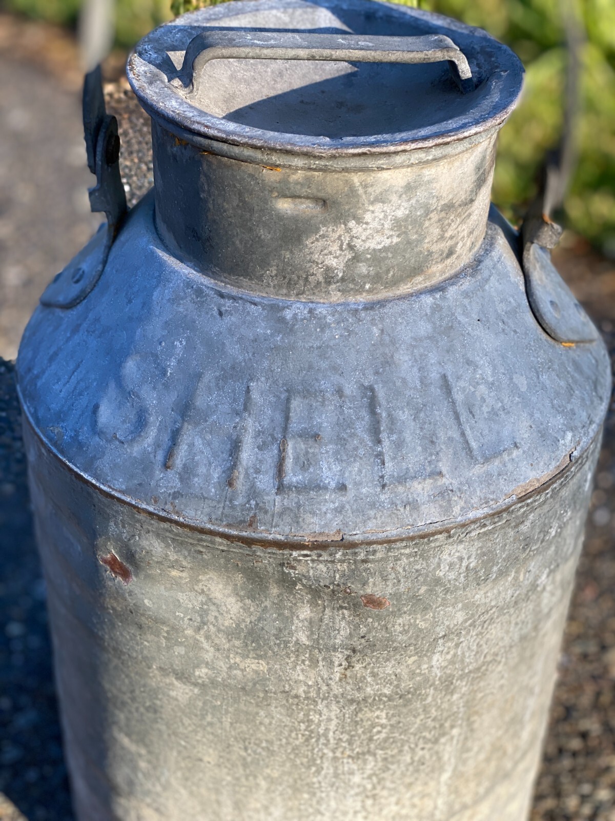 Vintage Shell 5 Gallon Liquid Rare Embossed Galvanized Oil Can & Lid ...