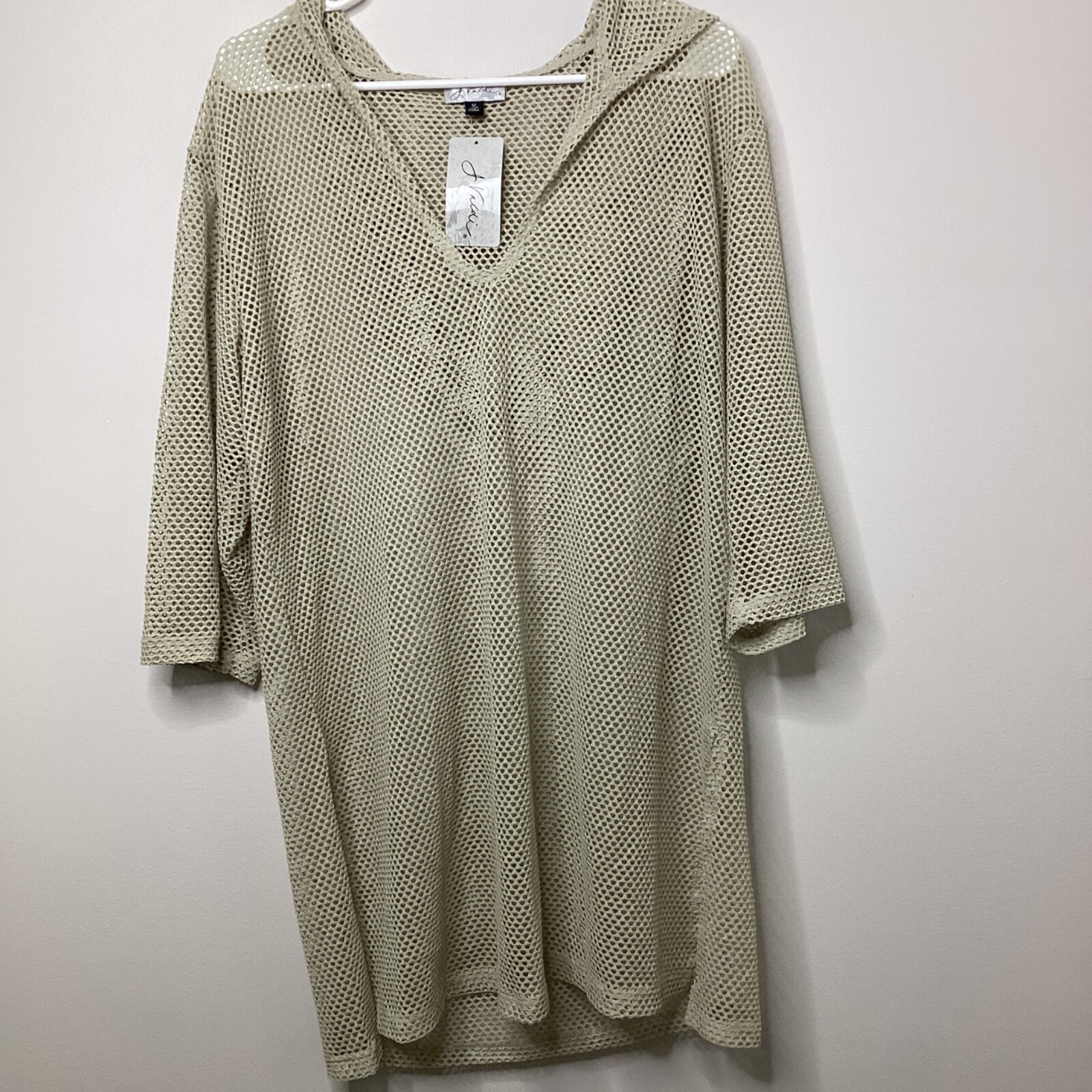 J Valdi Swimsuit Coverup Beige Tan Womens Medium Mesh Look Hooded Swim ...