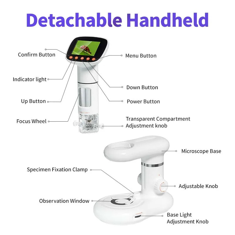 HD 1000X Portable Digital Microscope Kids Biological Observation PCB ...