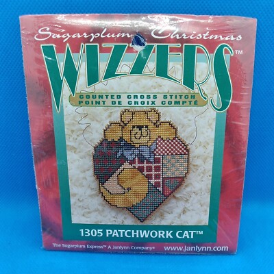 Vtg Sugarplum Christmas Wizzers 1305 Patchwork Cat Counted Cross Stitch ...