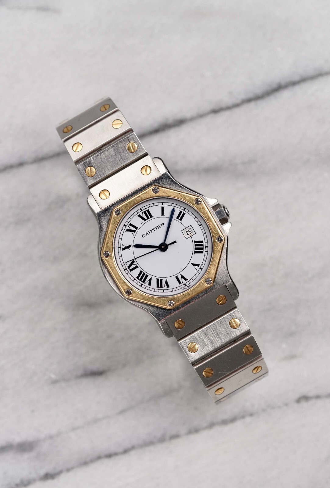 Vintage Cartier 80s Octagon Ref 2966 Automatic Two Tone White Roman ...