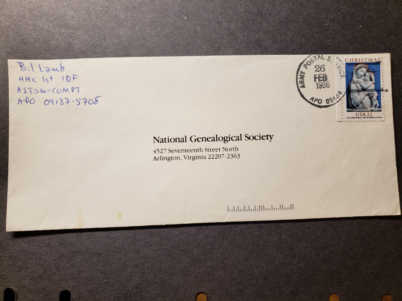 APO 09137 GOPPINGEN, GERMANY 1986 Army Cover HHC 1st IDF AETSG-COMPT ...
