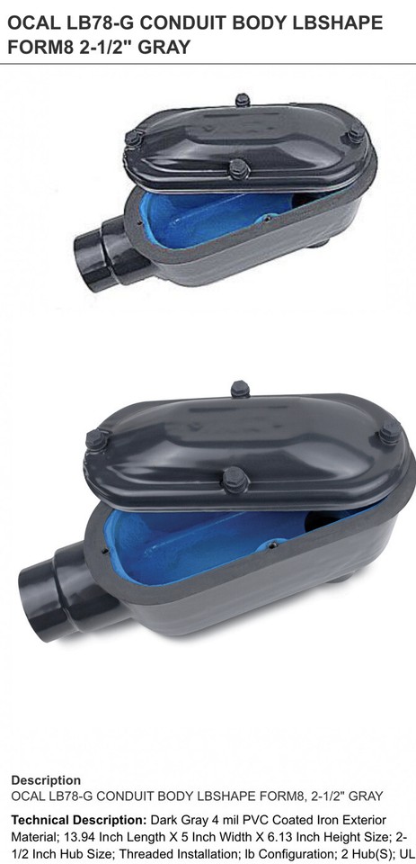 THOMAS & BETTS LB78-G OCAL PVC-COATED CONDUIT BODY LB FORM-8 2-1/2 ...