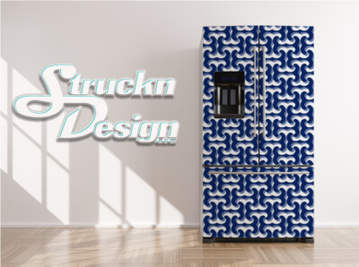 Blue White Stripes Crossing Abstract Fridge Freezer Wrap Side Door ...