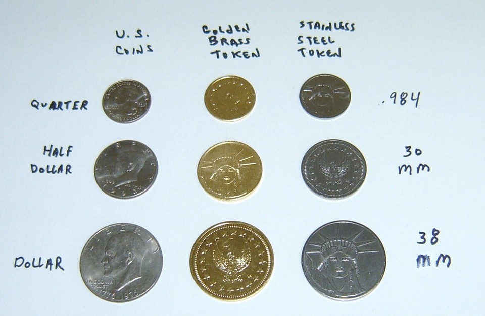 NEW 300 STAINLESS LIBERTY/EAGLE TOKENS FOR PACHISLO SKILL SLOT MACHINES ...