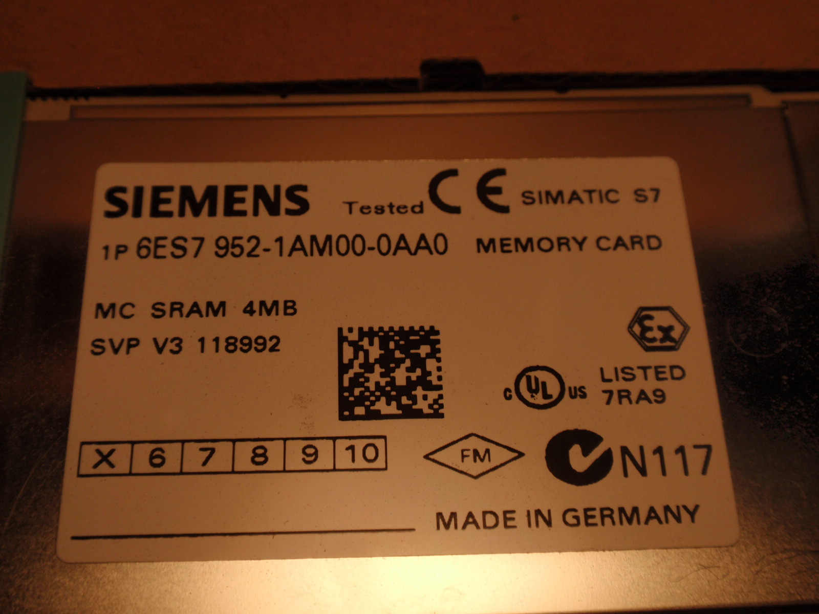 SIEMENS SIMATIC S7 MEMORY CARD 4 MB SRAM 6ES7 952-1AM00-0AA0 ...