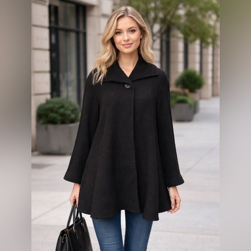 Eileen Fisher Waffle Weave Coat Cape Black Size Petite Small | eBay