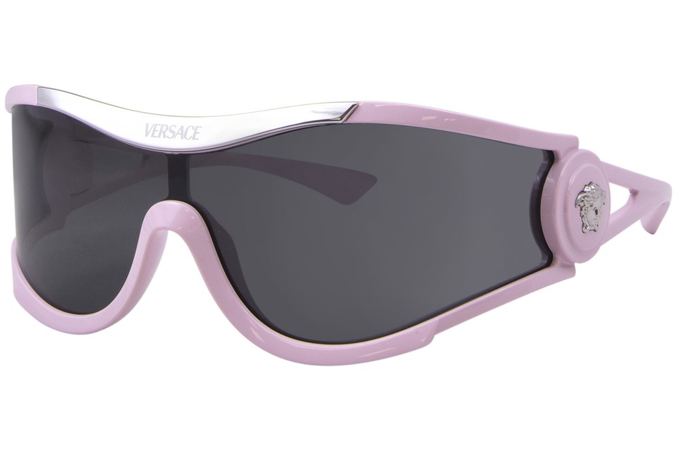 Versace VE4475 548587 Sunglasses Pink/Dark Grey Lenses Shield Wrap ...