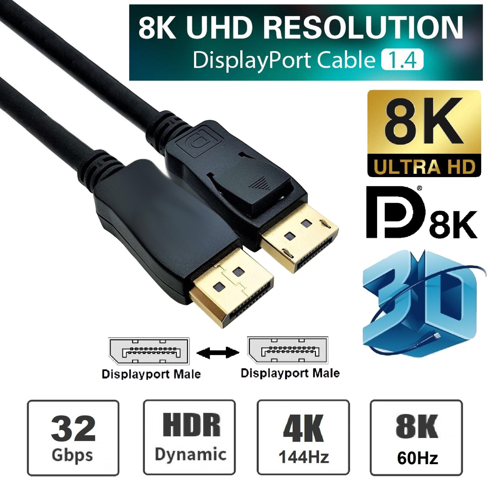 Premium DisplayPort Cable DP 1.4 8K@60Hz 4K@144Hz DP Cable Gold Plated ...