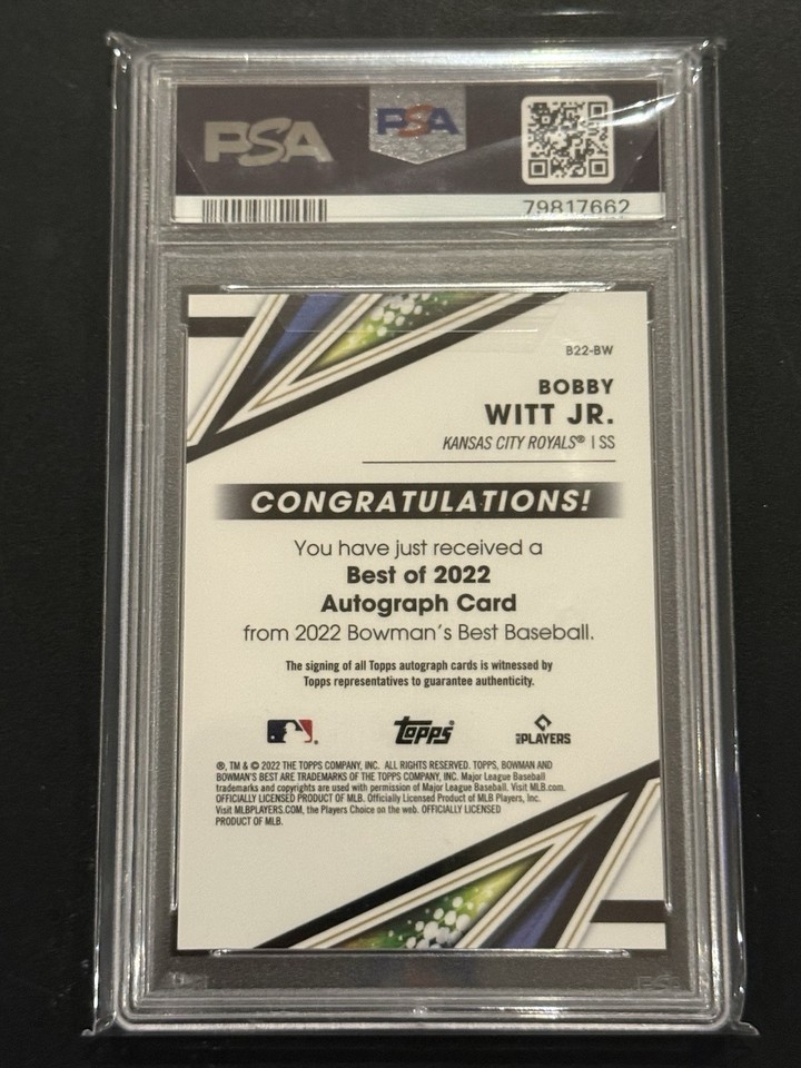2022 Bowman's Best GREEN Refractor Bobby Witt Jr. Rookie Auto /99 PSA 9 ...