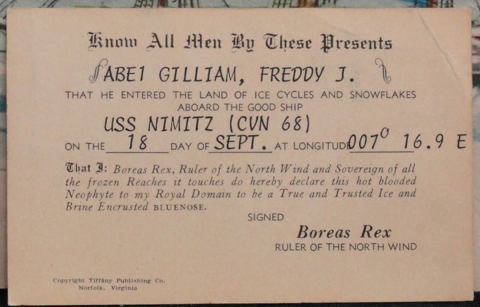 1980 Realm of the Arctic Circle Blue Nose USS NIMITZ CVN-68 Signed by ...