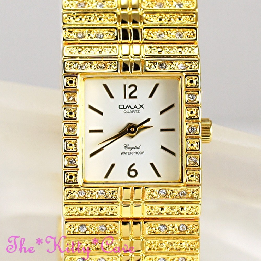 Gold Swiss Brand OMAX Vintage Statement Cuff Watch w/ Swarovski ...