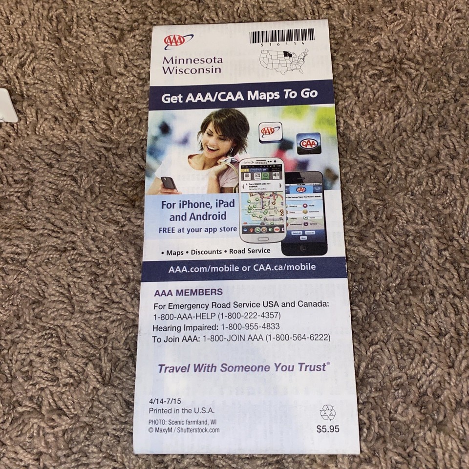 Minnesota Wisconsin State Travel Road Map AAA STATE SERIES Vacation ...