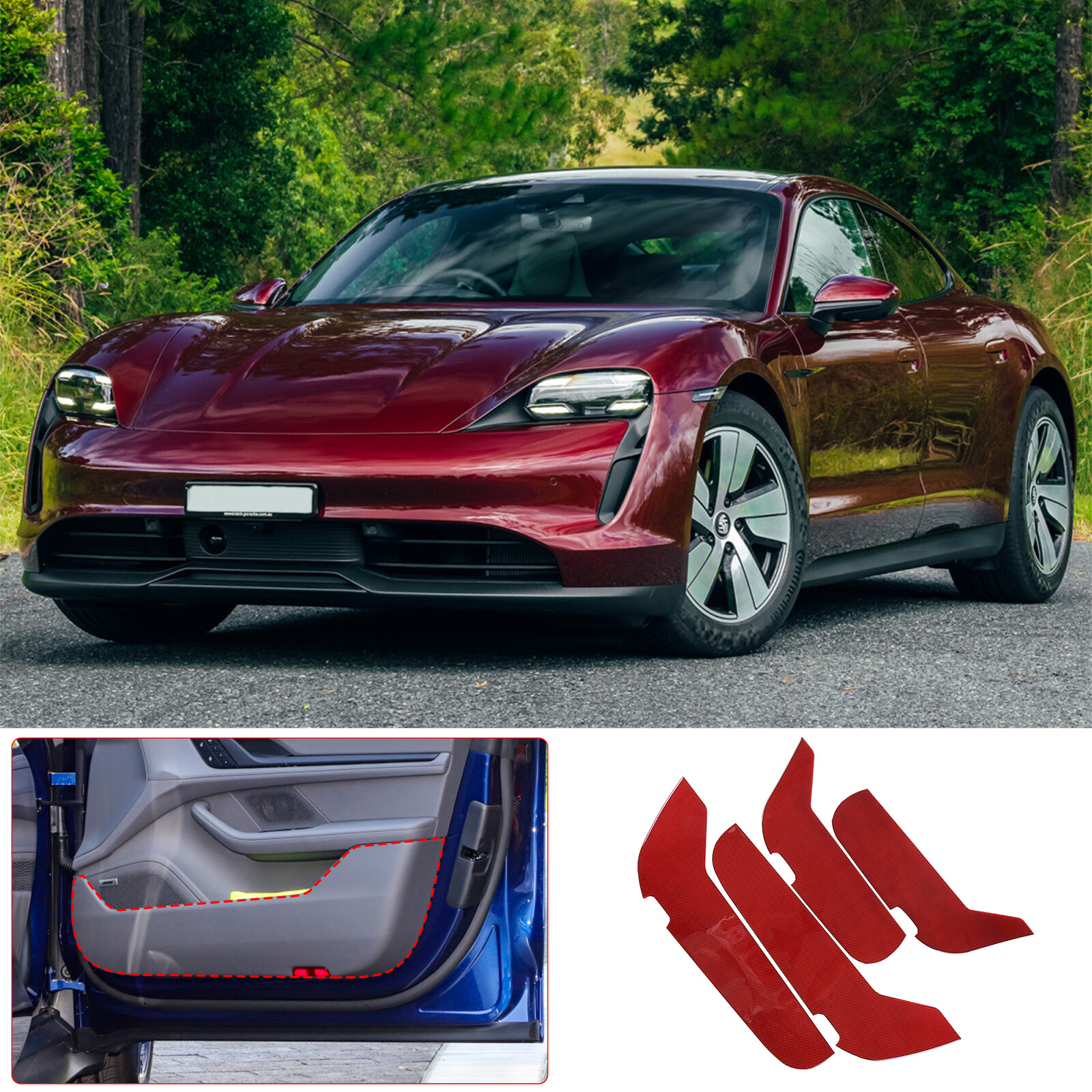 Red Carbon Door Bottom Panel Anti Kick Guard Trim For Porsche Taycan ...
