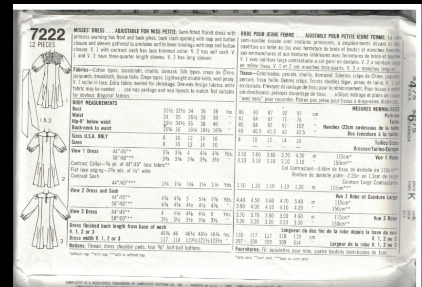 Misses' Dress Simplicity Sewing Pattern 7222 Size 10, 12, 14 | eBay