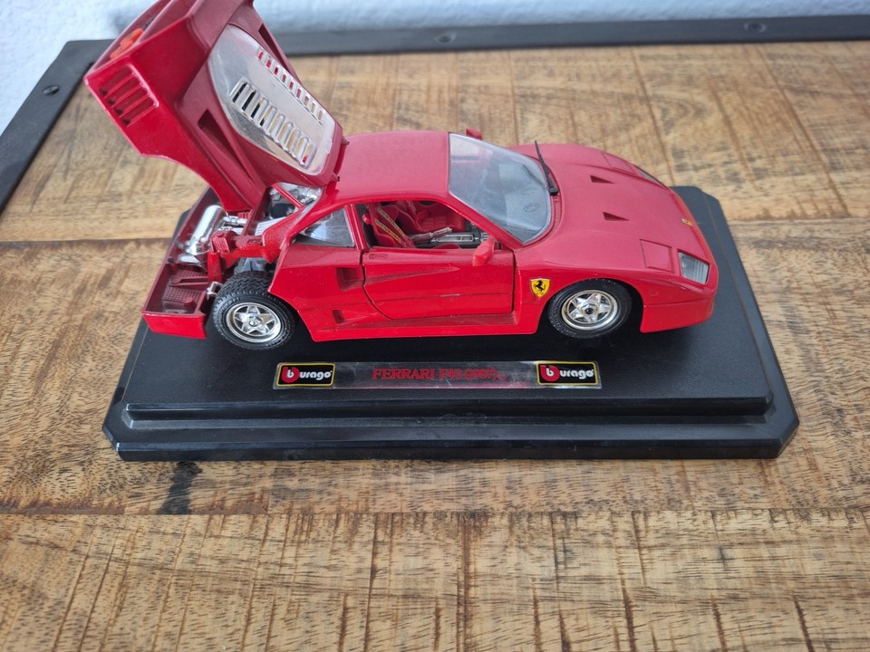 1987 RED Ferrari F40 Collector Burago Testarossa And Stand, Made In ...