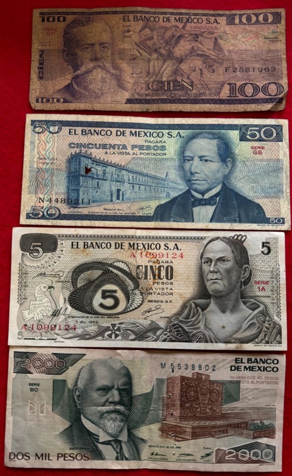 LOT of 12 MEXICO BANKNOTES SERIES MIX 5 10 20 50 100 500 1000 2000 ...