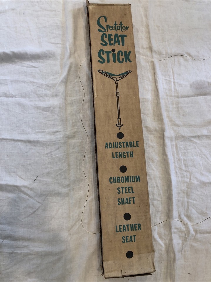 VINTAGE SPECTATOR SEAT STICK, ADJ. LENGTH, CHROME STEEL SHAFT, LEATHER ...