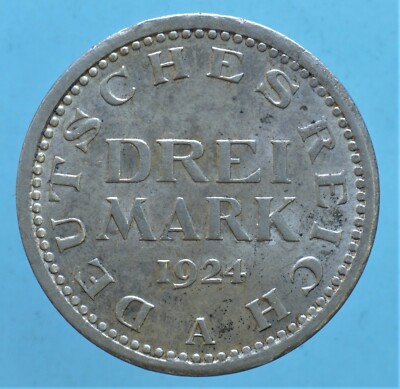 GERMANIA WEIMAR 3 MARCHI 1924 MONETE DA COLLEZIONE ARGENTO SILVER COIN ...