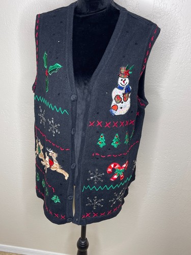 Vintage Basic Editions Holiday Christmas Vest Embroidered beaded sequins 2X | eBay