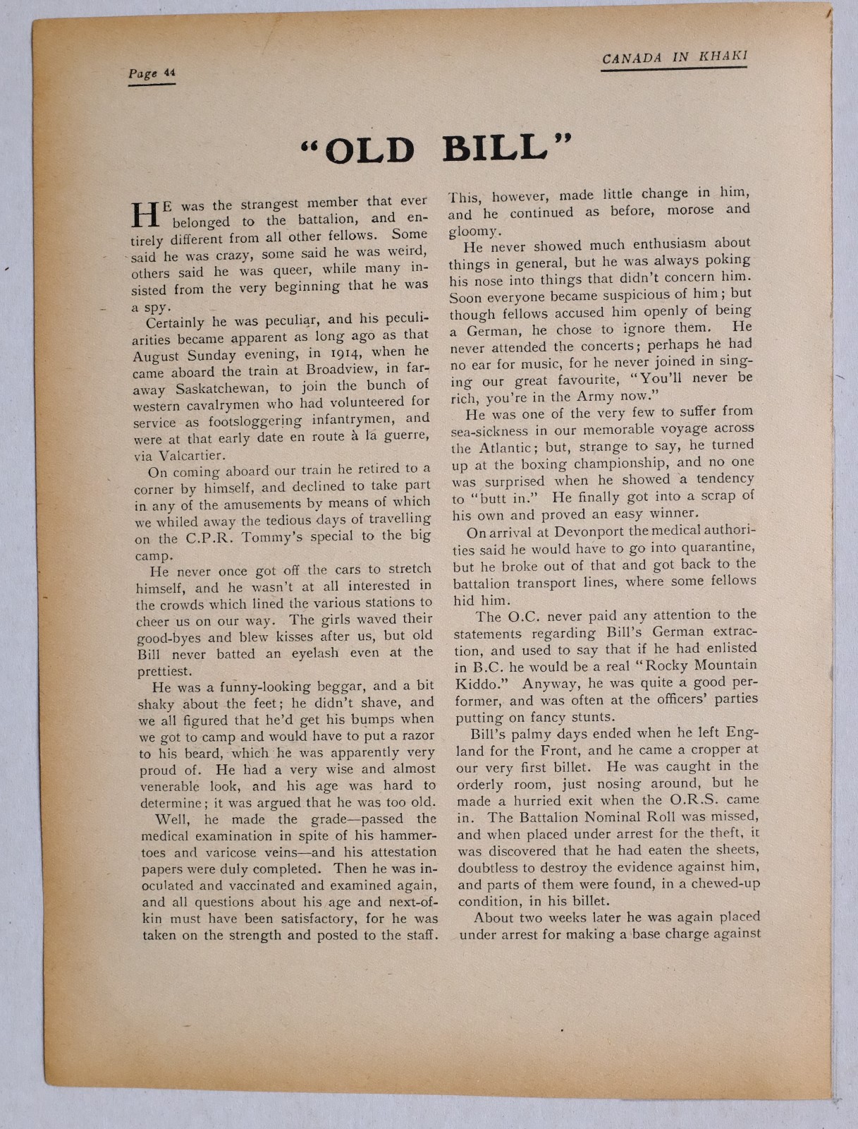 1917 WWI WW1 CANADIAN ARMY PRINT SGT OLD BILL GOAT FIFTH WESTERN ...