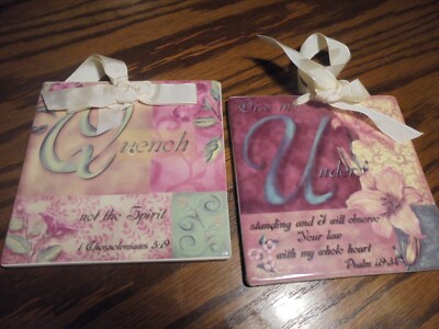 Set (2) Signed Patricia Brubaker Scripture Tiles 2004 Wall Mount w ...