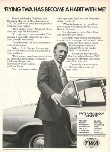 Twa Airlines America Advertisement 1 Page 1974 Don Sutherland | eBay