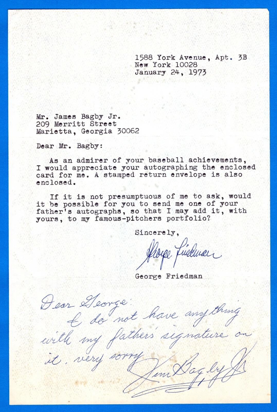 Jim Bagby Jr Baseball Player Hand Signed Autograph Typed Letter with ...
