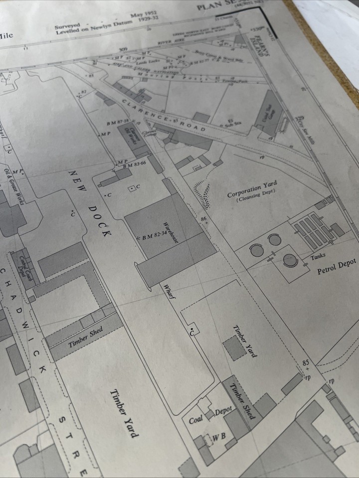#A2 Leeds Vintage Survey map Chart Yorkshire Ephemera Paper Prop Craft ...